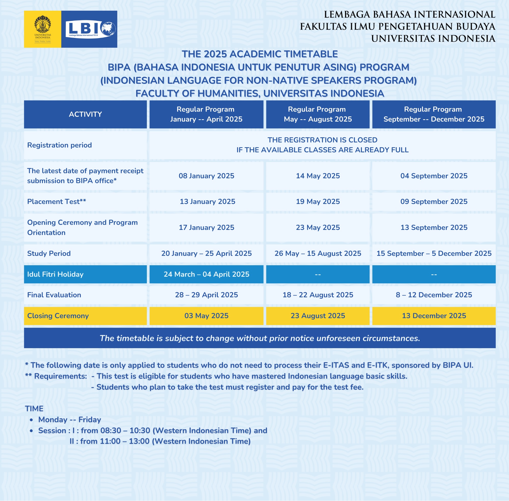 BIPA Reguler | Lembaga Bahasa Internasional FIB UI